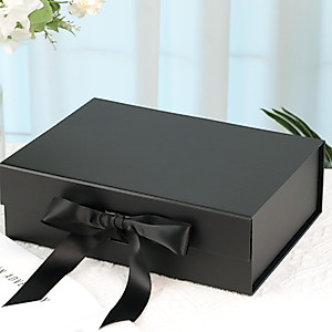 JOHOUSE Black Gift Box, 10.5" x 7.5" x 3.1" Black Luxury Gift Box Magnetic Gift Box Bridesmaid Box with Ribbon Greeting Card For Weddings, halloween, Anniversary Present