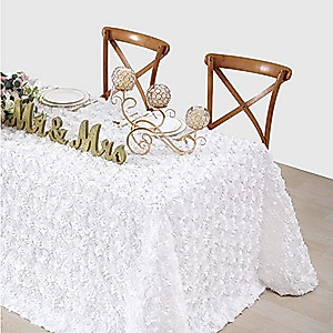 Fanqisi White Tablecloth 50x102 Inches Rosette Wedding Tablecloth Party Table Decor Rectangle Satin Floral Table Cover for Baby Shower Decorations
