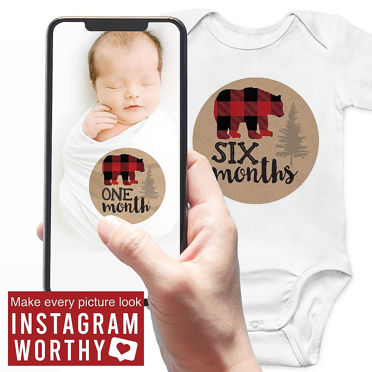 16 Monthly Baby Milestone Stickers Boy - Lumberjack Baby Monthly Milestone Stickers for Baby Boy, Milestone Baby Monthly Stickers, Baby Month Stickers for Baby Photo Props, Monthly Baby Stickers Boy