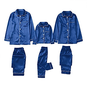 KASAAS daily deals Family Pajamas Matching Sets Satin Long Sleeve Pj Soft Button Down Sleepwear Loungewear women