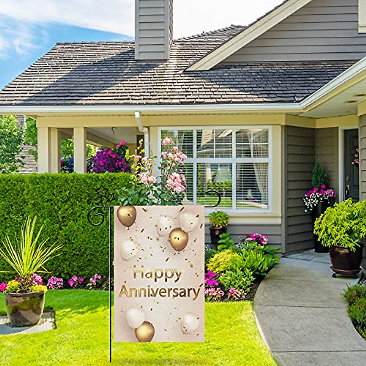 Maicaiffe Happy Anniversary Garden Flag - Wedding Anniversary / Company Anniversary Party Lawn Yard Flag, Outdoor Indoor Decor - Double Sided