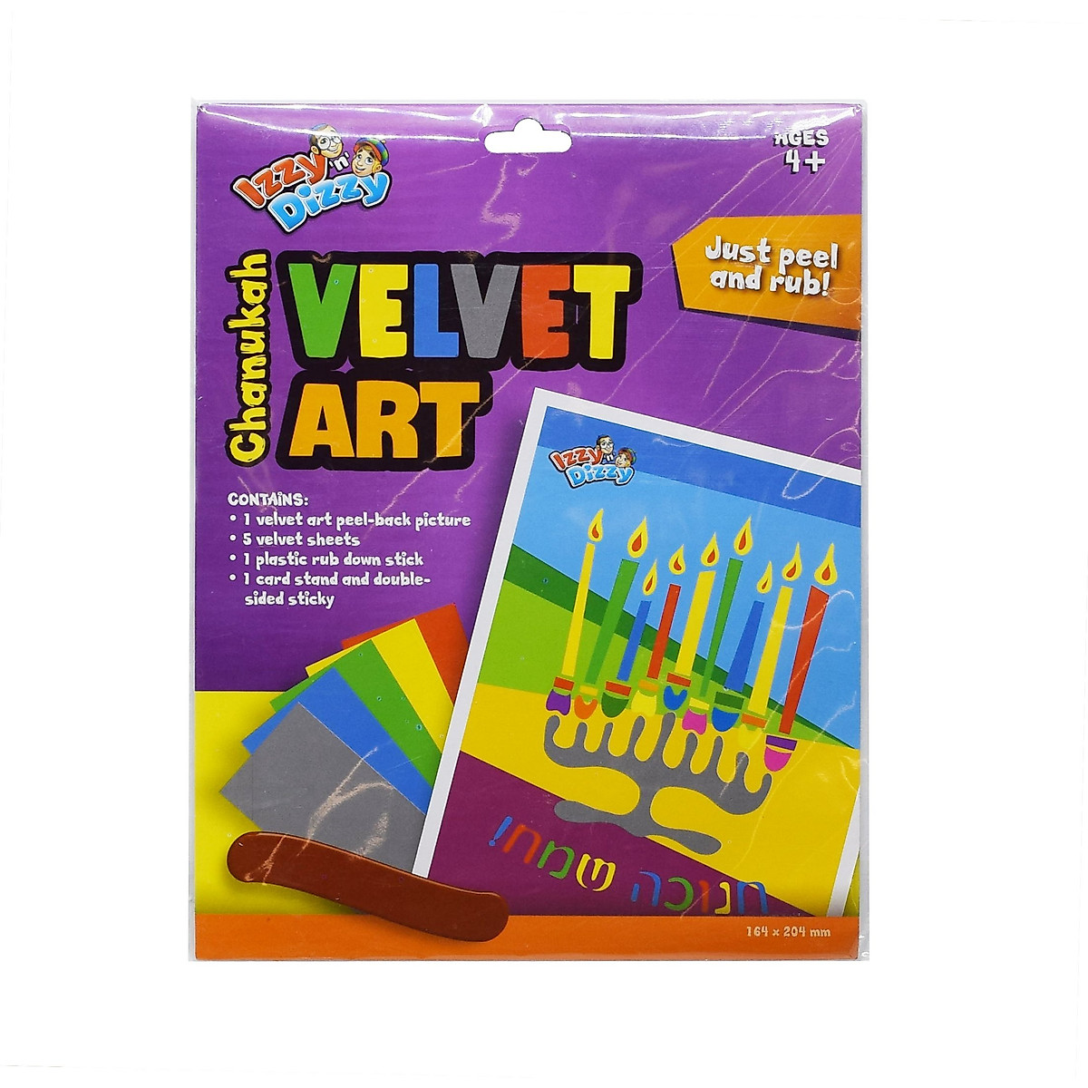 Izzy 'n' Dizzy Hanukkah Velvet Art Kit - 4 Packs of 6 Markers, 1 Velvet Poster - 12" x 8.5"- Chanukah Arts and Crafts - Gifts and Games