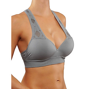 ROUGHRIVER Women's Yoga Crop Top Sports Bra with NOT Removable Adding Volume Pads Breathable Race Back (S 30-32 Cup B/C, RRCT400-L.Gry)
