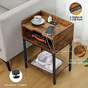 Nightstand with Charging Station, Side Table End Table with USB Ports and Power Outlets, Modern Bedside Night Stand for Bedroom, Living Room, Retro Brown 1-Pack