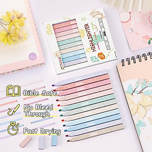 GOTIDEAL Aesthetic Cute Pastel Highlighters set, Dual tip 12 Pack No Bleed Bible Highlighters for office, School study accessory supplies