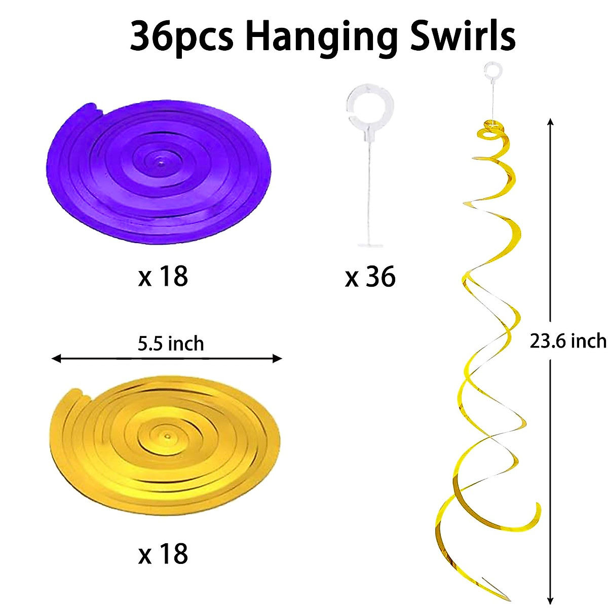 Purple Gold Hanging Swirls Graduation Party Decorations, 36PCS Plastic Ceiling Streamers Foil Dual Spirls Ceiling Hanging Decors for Wedding Birthday Party Supplies(Purple+Gold)