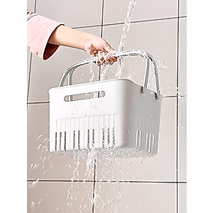 3 Packs Portable Plastic Storage Baskets,Eyluck Plastic Organizer Storage Baskets with Handles,Shower Caddy Basket Organizer Bins for Kitchen Bathroom-11 x 7.7 x 6.2 Inch ,Grey