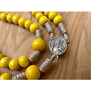 Yellow Wooden Prayer Beads Rosary With Pardon Crucifix Pendant Immaculate Heart Of Mary