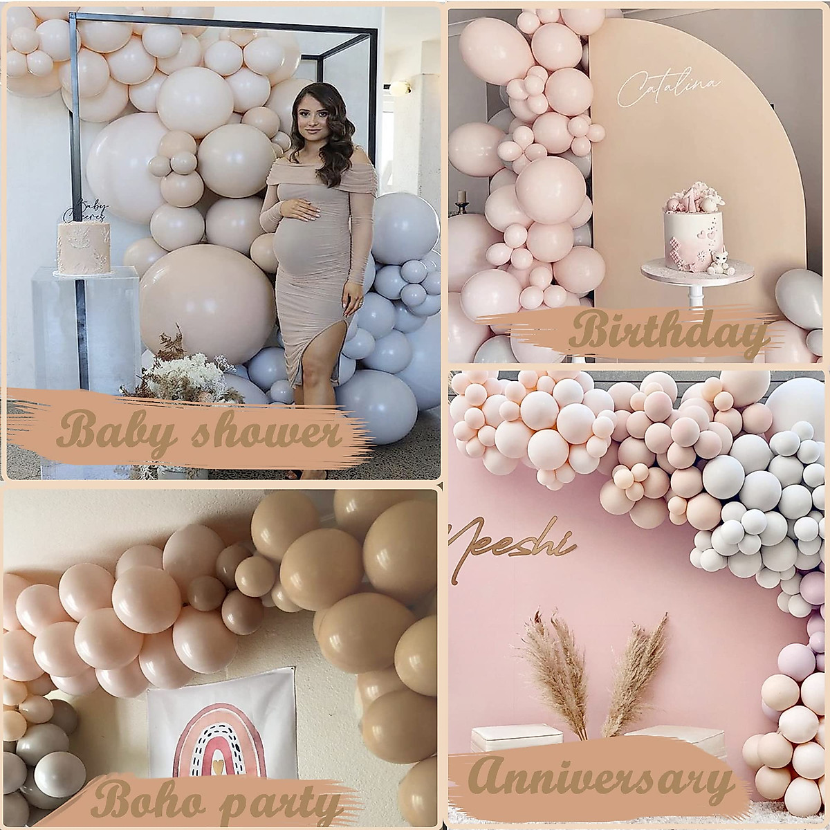 Balloon Arch Kit, SCMDOTI Neutral Balloon Garland with Double Stuffed Grey, Nude Balloon, Sand White Balloon for Boho Party, Baby Shower Decoration, Gender Reveal Party, Birthday, Baptism Decoration