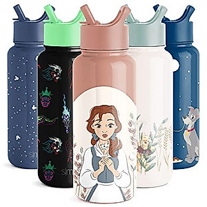 Simple Modern Disney Princess Water Bottle with Straw Lid Vacuum Insulated Stainless Steel Metal Thermos | Gifts for Women Men Reusable Leak Proof Flask | Summit Collection | 32oz Belle on Mauve