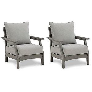 Signature Design by Ashley Outdoor Visola Patio HDPE Cushioned Lounge Chair, 2 Count, Gray