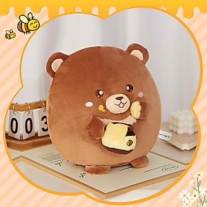CozyWorld 12“ Honey Bear Plush Pillow,Teddy Bear Plush Stuffed Animal Gifts for Girlfriend Kids,Ultra Soft Snacks Plush Toy,Brown Bear with Honey Pot