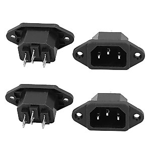 JUNAHAA 4 Pcs AC 250V 10A IEC 320 C14 Panel Mount Plug Adapter Power Connector Socket Black Screw Mount 3 Pins Inlet Power Plug Socket by MXR