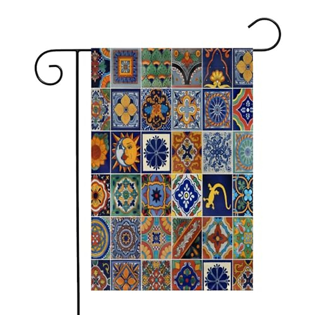 Double-sided garden flag Mexican Talavera Ceramic Tile Pattern Ethnic Folk Outdoor Flag Garden Flag Yard Outdoor Decoration （12×18in）.