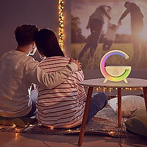 Delxo Wireless Bluetooth Speaker with Phone Charger,G Shape Bluetooth Speakers for Teen Adults Birthday Gift Ideas,Atmosphere Lamp Speaker with LED Night Lights for Bedroom,White