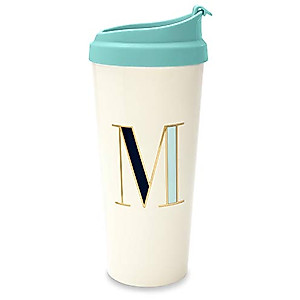 Kate Spade New York Initial Insulated Thermal Mug, 16 Ounce Travel Tumbler, M (Blue)