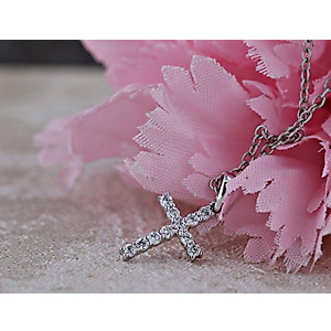 Dazzlingrock Collection Round White Diamond Classic Divine Cross of Jesus Pendant with 18 inch Silver Chain for Women (0.15 ctw, Color I-J, Clarity I2-I3) in 10K White Gold