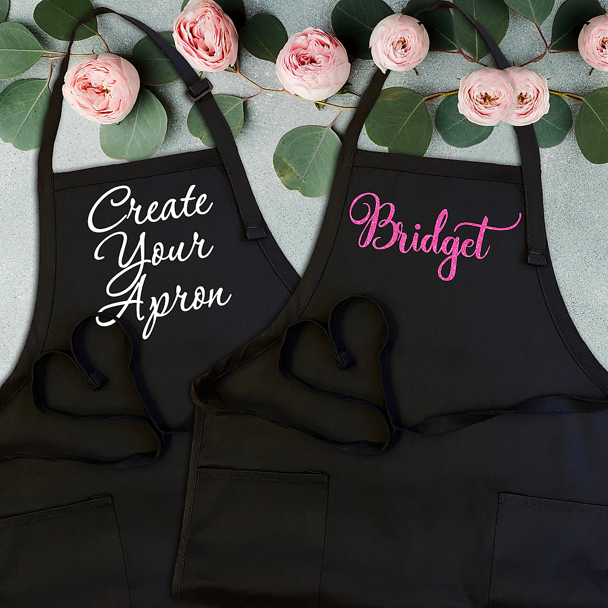 LALALA GIFT LAND Customized Kitchen Chef Apron w/Pockets - Black - White Option - 9 Font - 18 Font Color - Personalized Bbq Chef Apron (Black)