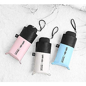 Aprjv Travel Folding Umbrella, Mini Umbrella Windproof Portable Compact Umbrella UV Protection Lightweight Strong Sun-Lightweight Tiny Pocket Umbrella for Mens Women (Blue)