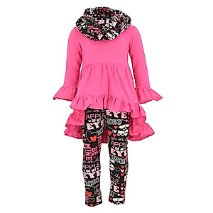 Unique Baby Girls Valentines Day Toddler Outfit Ruffle Top Legging Set (7 Years, Pink)