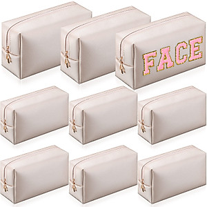Sanwuta 9 Pcs Preppy Makeup Bag PU Leather Cosmetic Bag Makeup Pouch Plain Cosmetic Pouch Waterproof Toiletry Bags for Traveling Preppy Travel Purse Cosmetic Organizer(Ivory White)