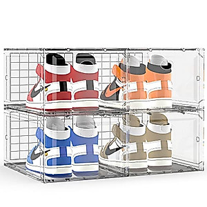 WAYTRIM 4 Pack Shoe Organizer,Stackable Plastic Shoe Box with Clear Door Shoe Storage Boxes for Sneaker AJ Clear Shoe Boxes with Lids Shoe Storage Container Fit to Women Size 13,Clear White