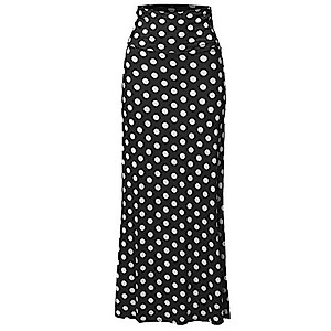 Stylish Fold Over Flare Long Maxi Skirt Black White S