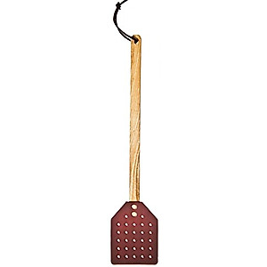Heavy Duty Leather Fly Swatter- 17.5” Made by Amish Craftsmen Brown Leather Swatter Durable Wooden Handle-– Bug Swatter, Mosquito Swatter, Wa