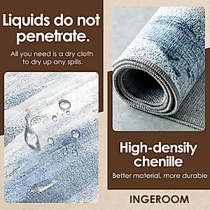 INGEROOM Washable Area Rug - Area Rugs 5x7 Abstract Soft Machine Washable Rug with Non-Slip Backing for Living Room, Bedroom, Dining Room (Gray and Blue, 5'x7' Feet)