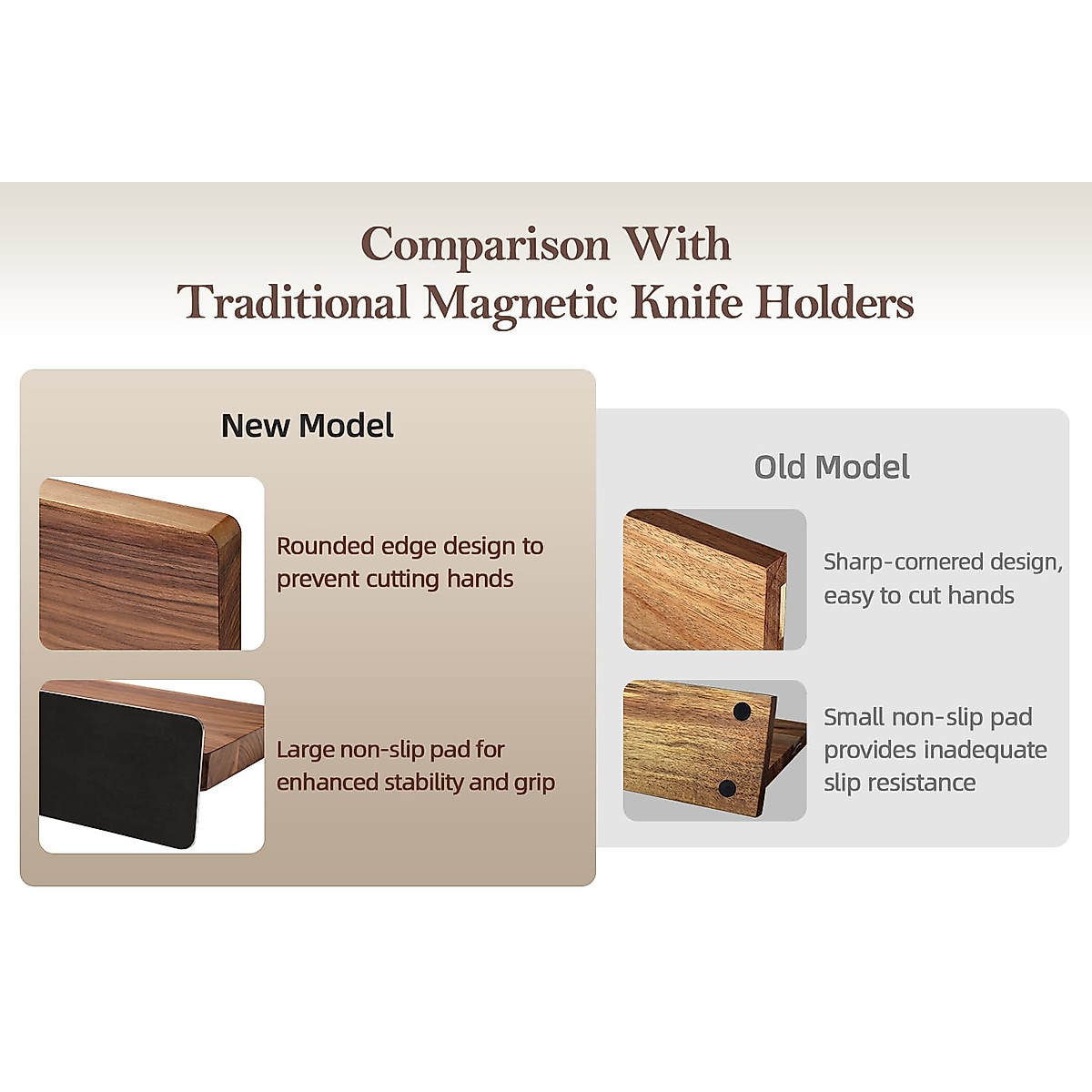 XINZUO Magnetic Knife Block,Natural Walnut Knife Holder Stand for Counter Top,with Strong Magnets,Double Sided Kitchen Knife Storage Rack