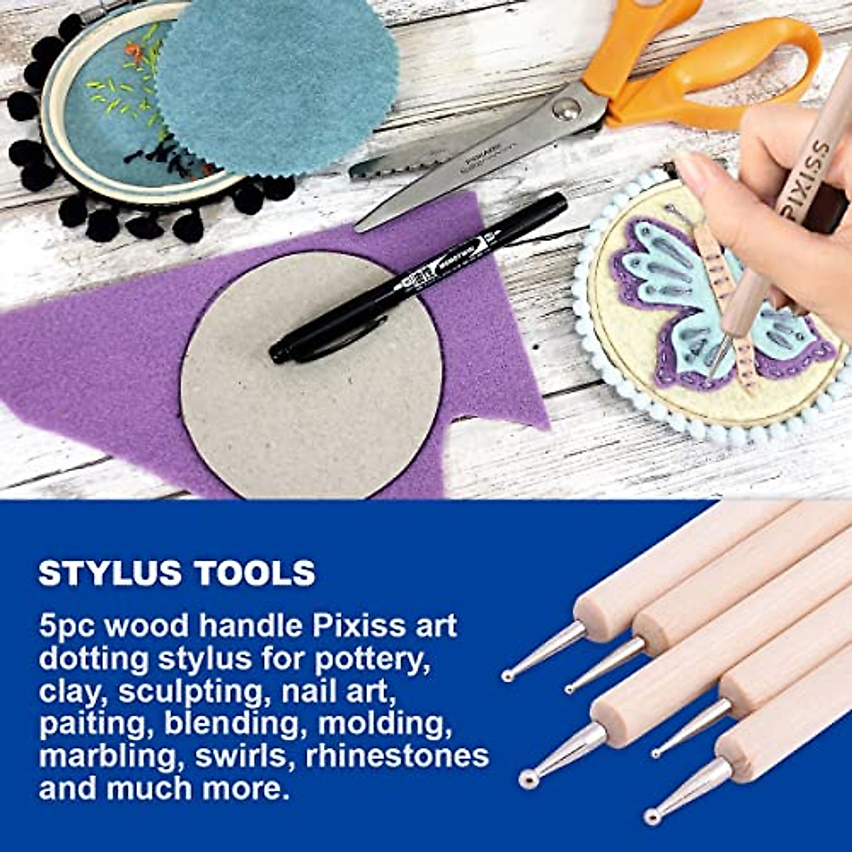 E6000 1-Ounce Tube with Precision Tips Industrial Strength Adhesive for Crafting and Pixiss Wooden Art Dotting Stylus Pens 5 pcs Set - Rhinestone Applicator Kit