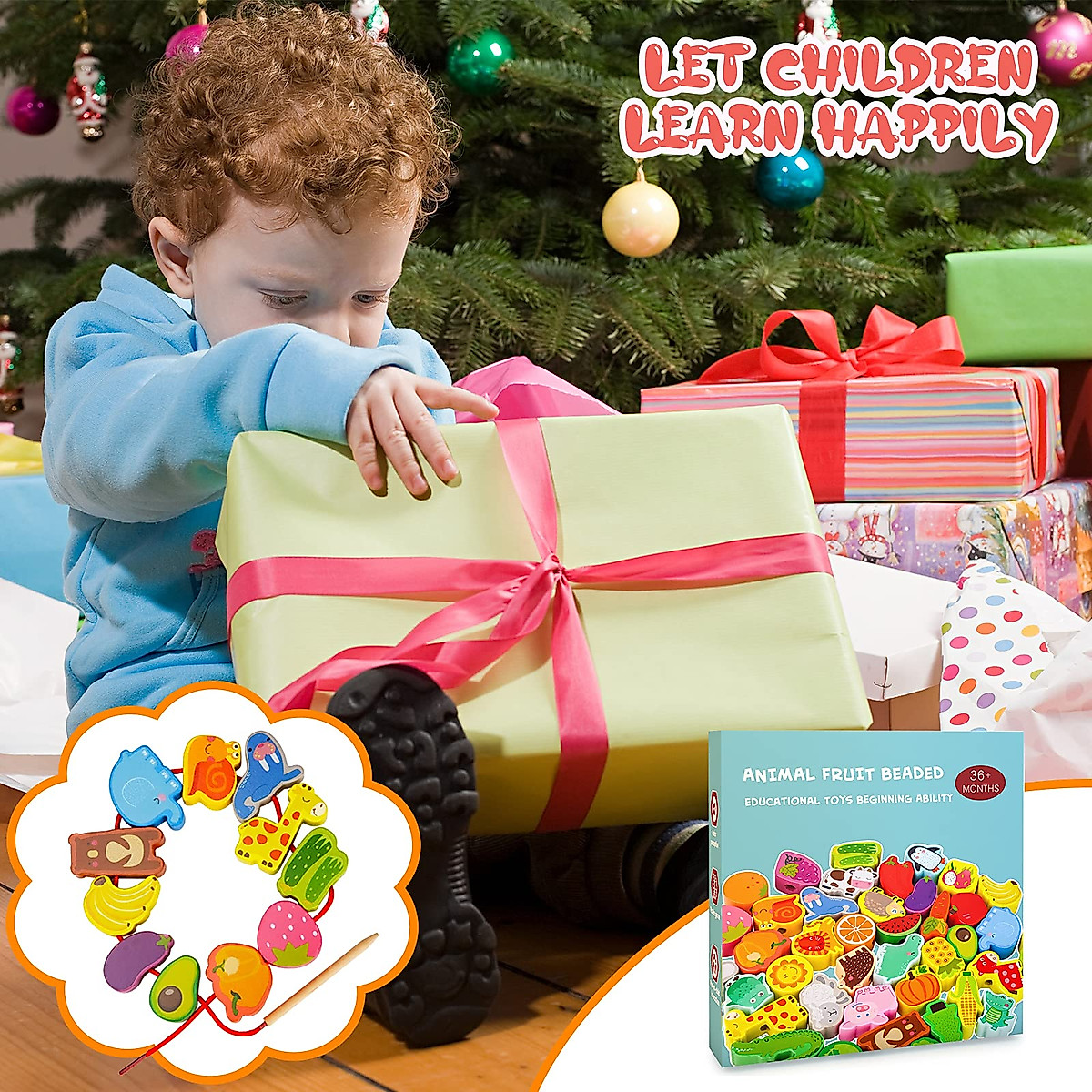 Toys for 2 3 4 Year Old Girls Boys, Toddlers Montessori Wooden Toy Gifts for 18-36 Month Old Babies Kids Educational Learning Threading Toy for Toddler Boy Girl Gift Age 1-4 Child Birthday Present