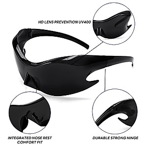 FEISEDY Futuristic Sunglasses, Fashion Alien Y2K Wrap Around for Women Men B4135