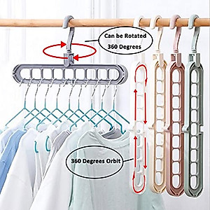 Space Saving Hangers,9 Holes Plastic Collapsible Multifunctional Closet Organizer and Storage for Heavy Clothes,College Dorm Room Essentials Pack of 6 Green