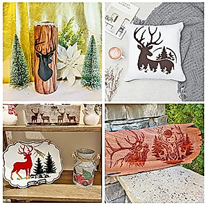 11 Pcs Deer Stencils Forest Mountain Tree Deer Head Stencils for Wood Burning Stencil Template Stencils for Painting on Wood Crafts Home Decors (Deer)
