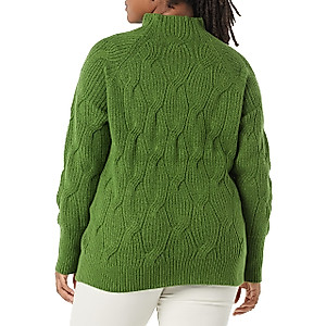 Amazon Essentials Women's Winter Sweater, Soft Touch Funnel Neck Cable Knit, Green, Medium