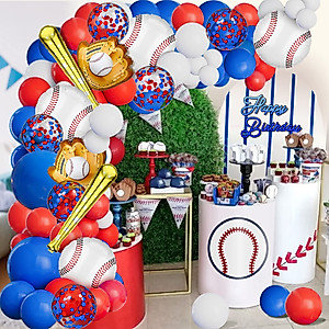 AobkDeco Baseball Balloon Garland Arch Kit Baseball Party Decorations with 113pcs Red White Blue Confetti Latex Balloons Baseball Foil Balloons for Baseball Theme Birthday Party Supplies Baby Shower