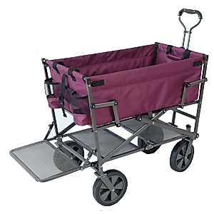 Mac Sports Double Decker Heavy Duty Steel Frame Collapsible Outdoor Utility Garden Cart Wagon with Lower Storage Shelf and 150 Pound Capacity, Purple