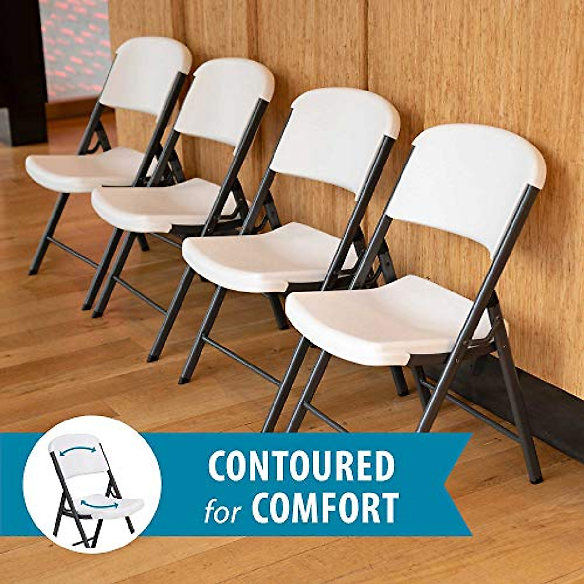 LIFETIME Commercial Grade Folding Chair, 4 Pack,High-Density Polyethylene, White Granite
