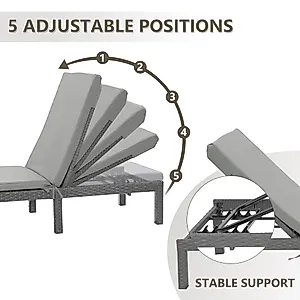 vonGarten Chaise Lounge Ourdoor,Tanning Chair with 5 Adjustable Backrest, Patio Lounge Chair for Outside Poolside Beach Pool Grey