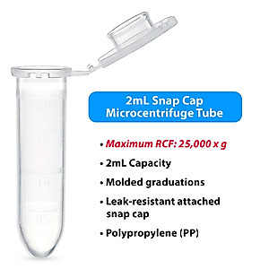 Globe Scientific 111568 Polypropylene Graduated Microcentrifuge Tube with Snap Cap, Round Bottom, Natural, 2mL Capacity, Pack of 1000