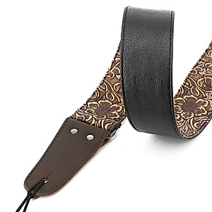 Anwenk Guitar Strap, Stamped Leather Guitar Strap PU Leather Western Vintage 60's Retro Guitar Strap with Genuine Leather Ends for Electric Bass Guitar, with Tie,Include 2 Picks,Bronze