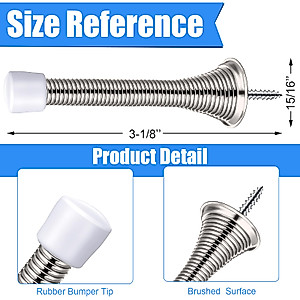 36 Pieces Spring Door Stopper Brushed Satin Door Stop for Wall 3-1/8 Inch Flexible Heavy Duty Wall Protector Doorstop with Rubber Bumper Tips (Brushed Silver)