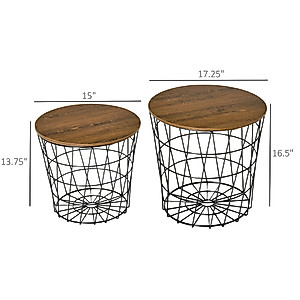 HOMCOM End Tables Set of 2, Nesting Tables with Storage, Round Accent Side Tables with Removable Top for Living Room, Black/Brown