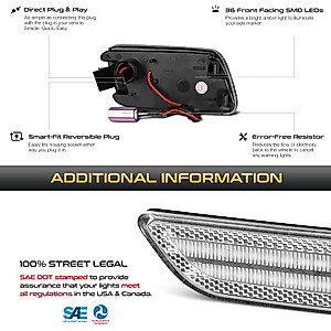 VIPMOTOZ Front Full LED Side Marker Lights Lamps Compatible With 1996-2002 Mercedes Benz W210 E Class E300 E320 E420 E430 E55 AMG Chrome Housing Clear Lens 6000K Diamond White 2-Pieces Pair Set