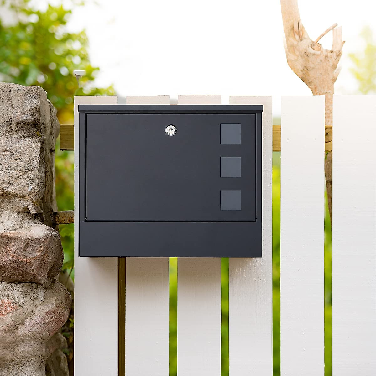 Kasten Wall-Mount Mailbox for Outside, Large Capacity Metal Mailbox with Newspaper Compartment, 14.3 x 4.1 x 11.8 Inch, Black