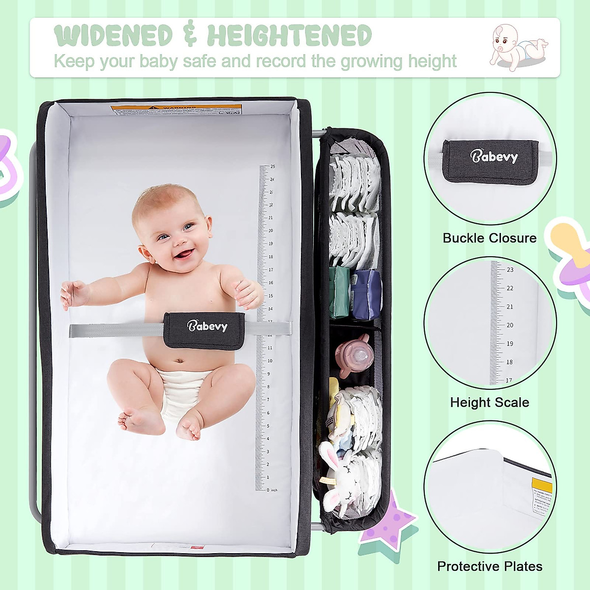 Babevy Portable Baby Changing Table, Foldable Changing Table Dresser Changing Station for Infant, Waterproof Diaper Changing Table Pad Topper, Mobile Nursery Organizer for Newborn Essentials, Black