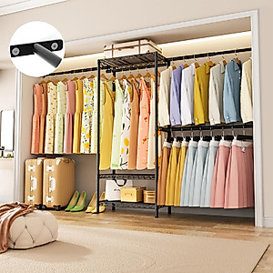 Golpart Closet Storage Organizer System,Expandable Wall Mounted Clothes Rack,3 Tiers Heavy Duty Metal Garment Rack with 3 Extendable Hanger Rods,Fits Space 5.7~8.8ft Width,76.77" H x 15.75" D