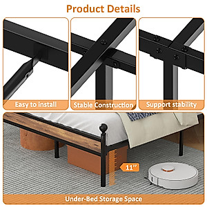 Winkalon Metal Bed Frame Queen Size Black Iron Platform with Modern Headboard and Footboard No Box Spring Needed, Under Bed Storage, Strong Slat Support (Canopy Bed Frames, Queen)