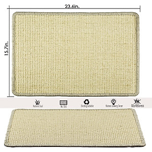 Pethave Cat Scratcher Mat, 23.6x15.7” Natural Sisal Scratching Mat with Velcro Tape,Stick on Floor and Wall Cat Scratch Pad Rug, Horizontal Cat Scratch Mat Protect Carpet and Sofa (Natural Color)